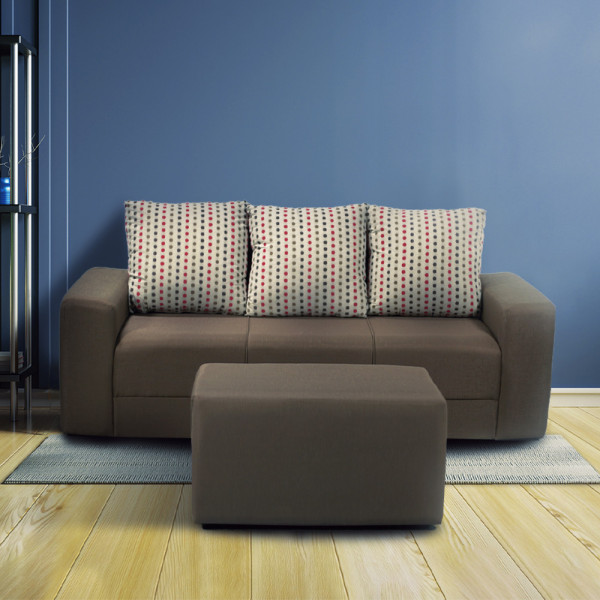 SOFA ENCANTO NOGAL C/ PUFF COLOR MARRON 3 CUERPOS - Sansei